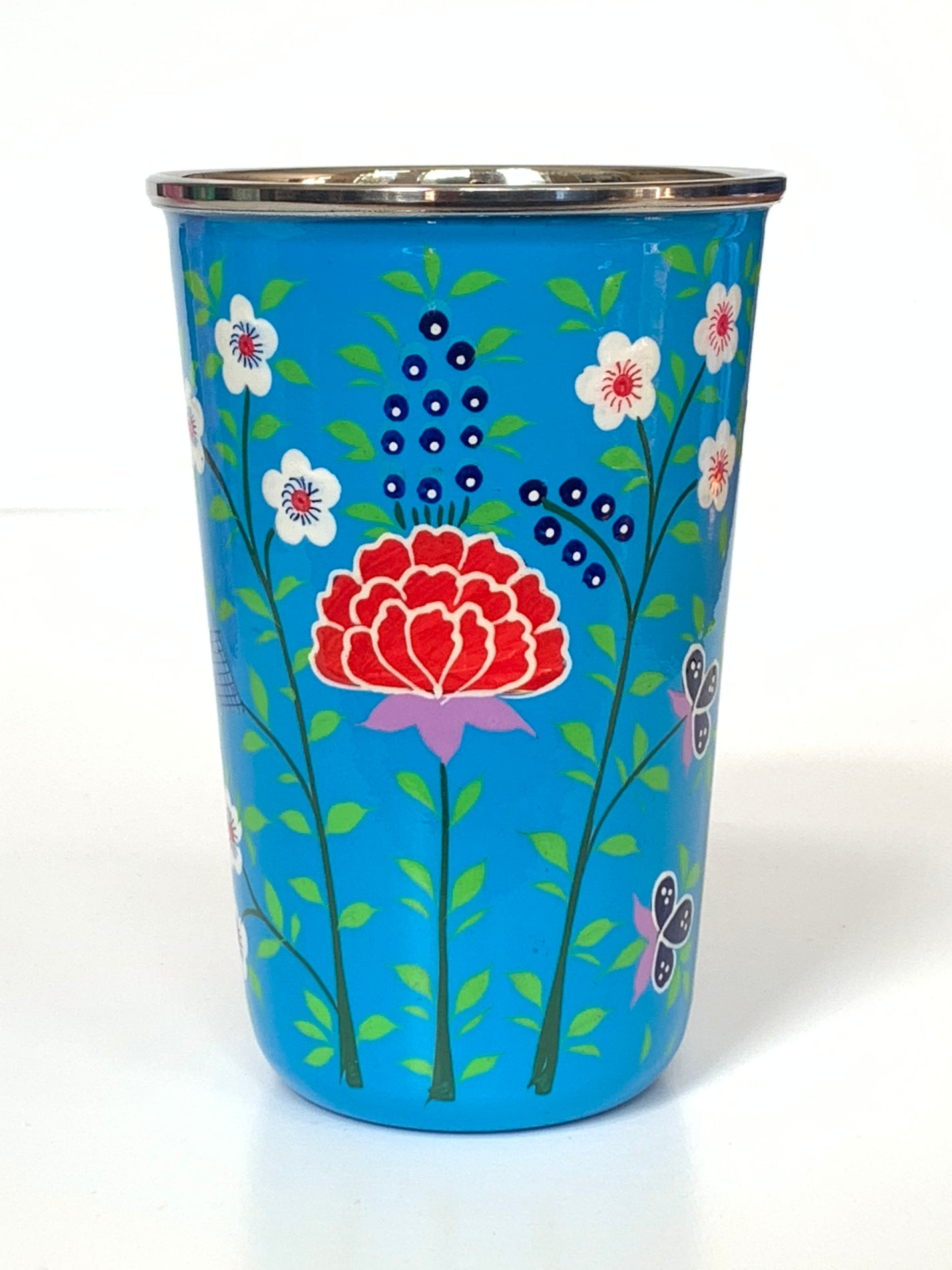 Enamelware Tumblers Hand-Painted Spring Flower Design at Center Goods