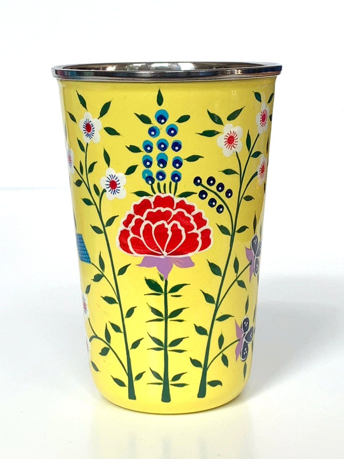 Enamelware Tumblers Hand-Painted Spring Flower Design at Center Goods